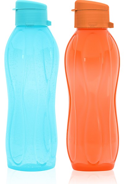 Meleni Home 2'li Set Eko Şişe Suluk - Pratik Kapak Matara 2x 750 ml Turuncu - Turkuaz