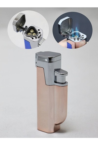 Capra Kapaklı Pürmüzlü Çakmak 3 Jet Pürmüzlü Pro Çakmağı Parlak Bronz