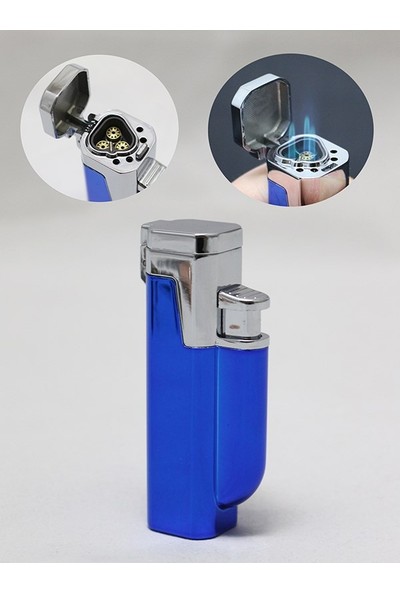 Capra Kapaklı Pürmüzlü Çakmak 3 Jet Pürmüzlü Pro Çakmağı Mavi Renk