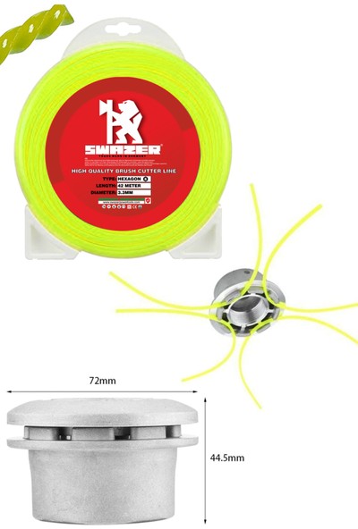 Swazer Benzinli Tırpan Için 42M 6köşeli Misina Ipi ve Tırpan Örümcek Kafa Misina Başlık Çim Kesme Swazer Benzinli Tırpan Için 42M 6köşeli Misina Ipi ve Tırpan Örümcek Kafa Misina Başlık Çim Kesme