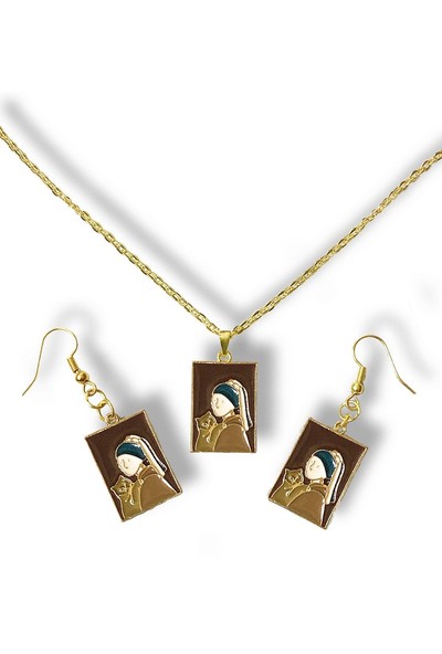 Lil'adore Inci Küpeli Kız Tablo Kolye Küpe Seti Lil'adore Inci Küpeli Kız Tablo Kolye Küpe Seti