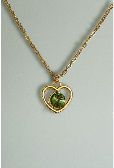 Lil'adore Yeşil Taşlı Kalp Gold Kolye