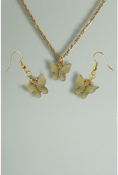 Lil'adore Yeşil Kelebek Gold Kolye Küpe Seti Lil'adore Yeşil Kelebek Gold Kolye Küpe Seti