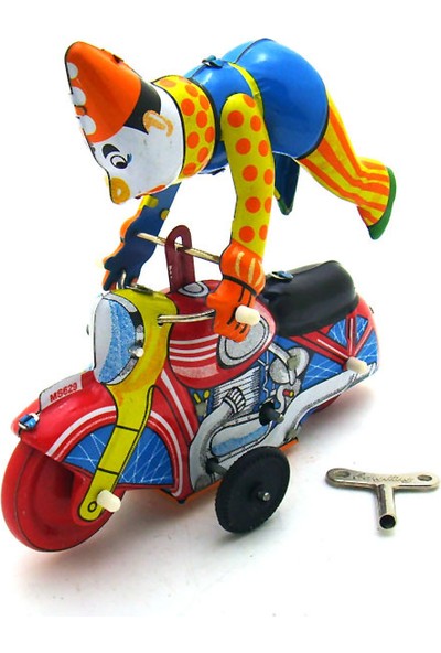 SLD [komik] Yetişkin Koleksiyonu Retro Wind Up Oyuncak Metal Teneke Palyaço Bir Motosiklet Gösterisi Akrobasi Clockwork Oyuncak Rakamlar Vintage Oyuncak | Rüzgar Up Oyuncaklar