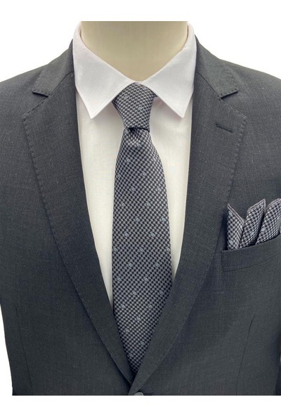 Brianze Gri Puantiyeli Kravat Mendil Set Brianze Gri Puantiyeli Kravat Mendil Set