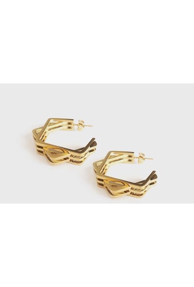 Burak Dikdörtgen Geçmeli Gold Altın Kaplama Küpe