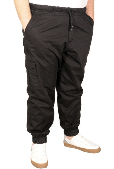 ModeXL Büyük Beden Erkek Keten Kargo Jogger Valencia 21911 Siyah