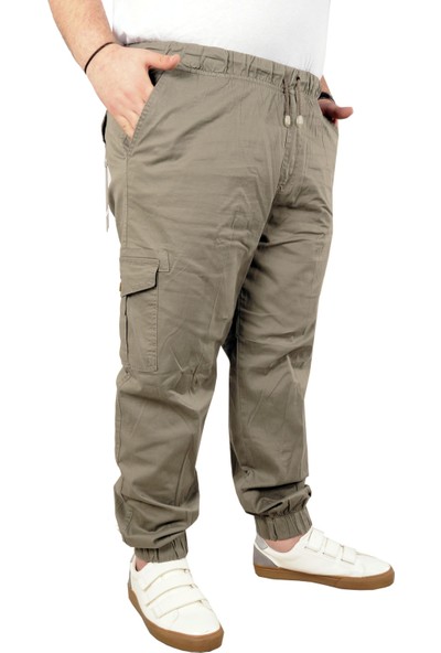 ModeXL Büyük Beden Erkek Keten Kargo Jogger Valencia 21911 Bej