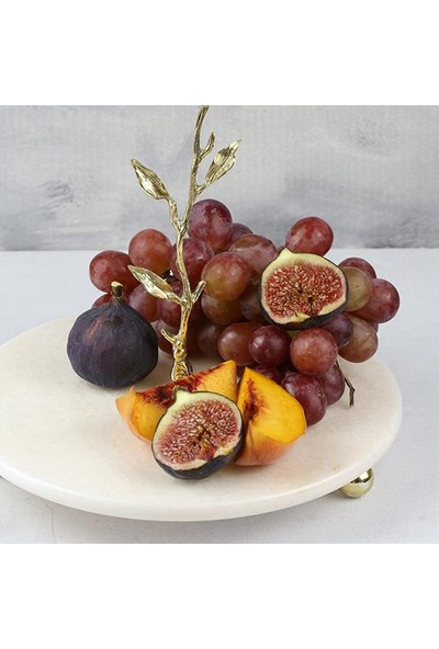 Akay Ev Akayev Mermer 25 cm Beyaz Altın Boncuk Dal Sunum Tabağı