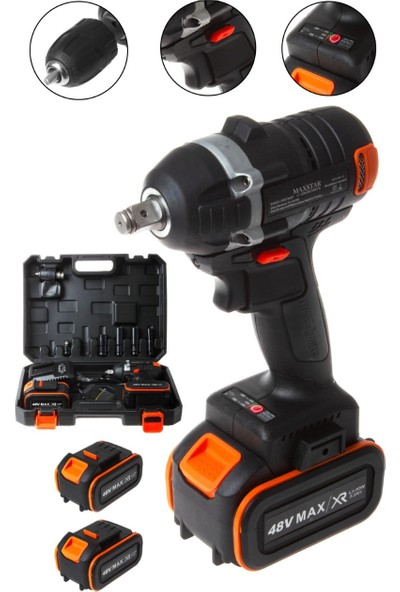 Senin Dükkanın Maxstar Çok Işlevli Kömürsüz 48 V 5 Ah Çift Akülü Lion Taşıma Çantalı Somun Sıkma Senin Dükkanın Maxstar Çok Işlevli Kömürsüz 48 V 5 Ah Çift Akülü Lion Taşıma Çantalı Somun Sıkma