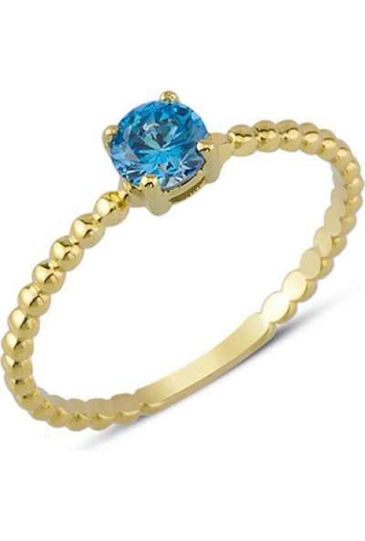 Harem Altın 14 Ayar Altın Mavi Yuvarlak Taşlı Yüzük YZK011B