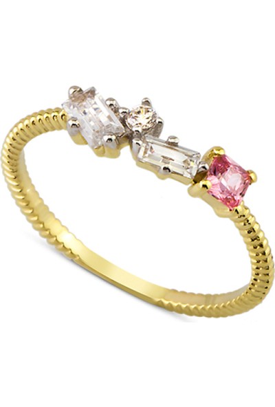 Harem Altın 14 Ayar Altın Pembe Baget Taşlı Yüzük YZK030