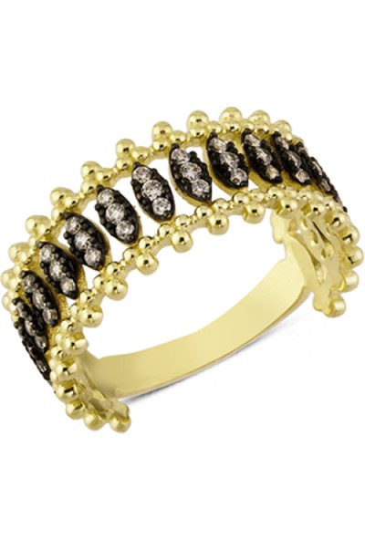 Harem Altın 14 Ayar Altın Siyah Beyaz Taşlı Yüzük YZK159