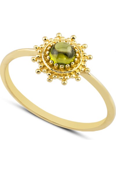 Harem Altın 14 Ayar Altın Yeşil Yuvarlak Taşlı Yüzük YZK055B