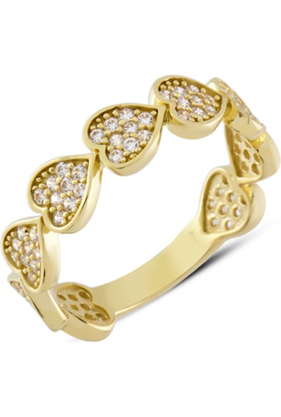 Harem Altın 14 Ayar Altın Ardışık Kalpli Yüzük YZK327