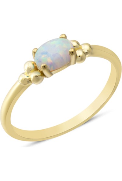 Harem Altın 14 Ayar Altın Beyaz Oval Taşlı Yüzük YZK374B