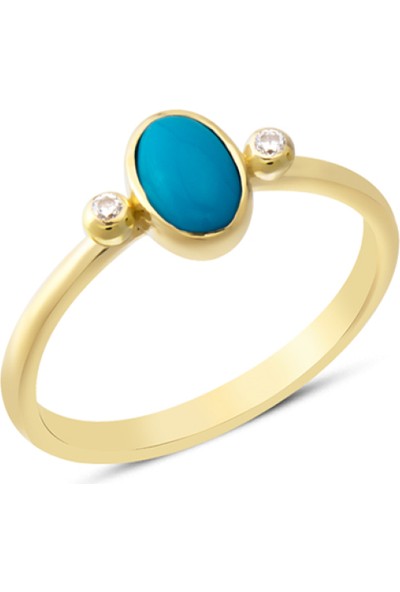 Harem Altın 14 Ayar Altın Mavi Taşlı Oval Yüzük YZK372A