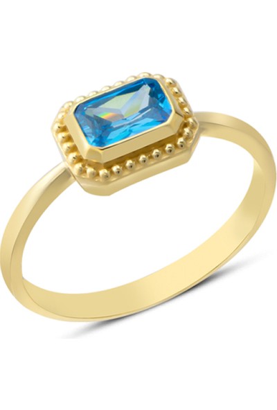 Harem Altın 14 Ayar Altın Mavi Taşlı Yüzük YZK387