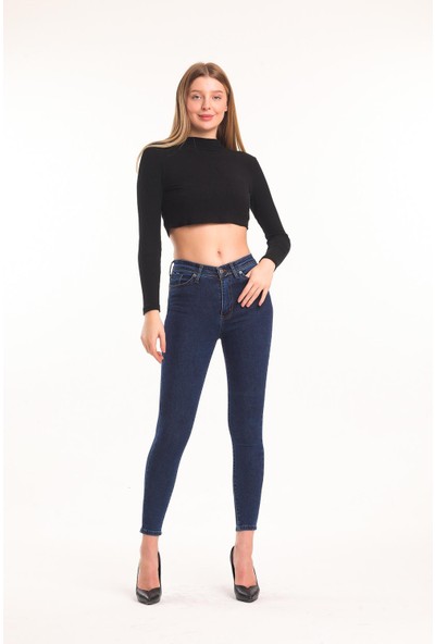 Questo Kadın Jean Mavi Full Likralı Yüksek Bel Kot Pantolon