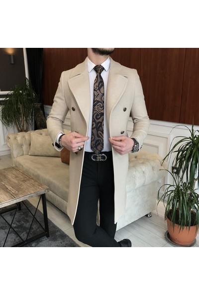 Terzi Adem Italyan Stil Metal Düğme Kruvaze Yün Kaşe Kaban Bej T6807 Terzi Adem Italyan Stil Metal Düğme Kruvaze Yün Kaşe Kaban Bej T6807