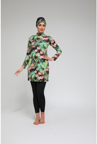 Seboteks Tropikal Desen Taytlı Kapalı Tesettür Mayo 9688 Seboteks Tropikal Desen Taytlı Kapalı Tesettür Mayo 9688