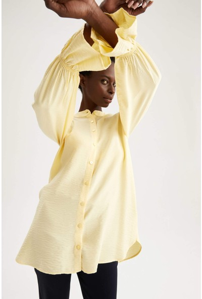 DeFacto Regular Fit Hakim Yaka Kolları Volanlı Viskon Gömlek Tunik W5671AZ22SP