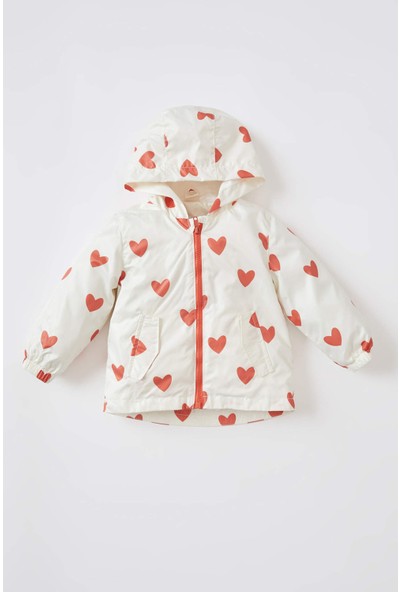 DeFacto Kız Bebek Kalp Desenli Kapüşonlu Penye Astarlı İnce Mont W7273A222SP DeFacto Kız Bebek Kalp Desenli Kapüşonlu Penye Astarlı İnce Mont W7273A222SP