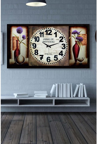 Fupe Shop Duvar Saati - 552433 - Dekoratif Duvar Saati Kanvas Tablo 100 x 70 x 4