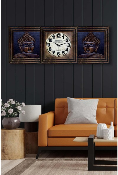 Fupe Shop Duvar Saati - 122914 - Dekoratif Duvar Saati Kanvas Tablo 100 x 40 x 4