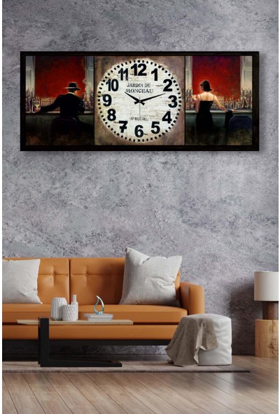 Fupe Shop Duvar Saati - 122895 - Dekoratif Duvar Saati Kanvas Tablo 100 x 60 x 4