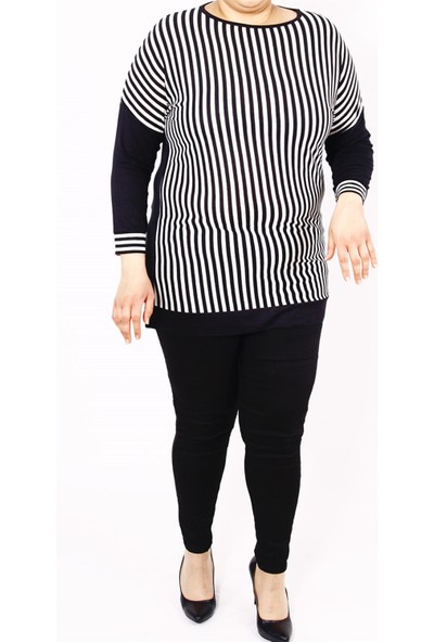 Vinola Büyük Beden Çizgili Kadın Bluz