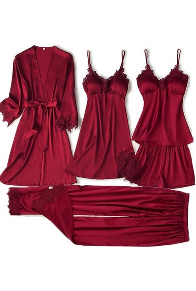 Çeyize Dair Herşey Bordo 5 Li Saten Sabahlıklı Pijama Seti 5897 Çeyize Dair Herşey Bordo 5 Li Saten Sabahlıklı Pijama Seti 5897