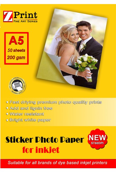 Zprint Canon Yazıcılar Için Yapışkanlı Sticker Fotoğraf Kağıdı A5 50 Yaprak 200 Gram Zprint Canon Yazıcılar Için Yapışkanlı Sticker Fotoğraf Kağıdı A5 50 Yaprak 200 Gram