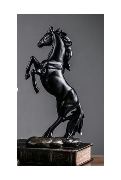 Tual Hobi Sanat Dekoratif Şahlanan At Heykeli Siyah (34 x 17CM)