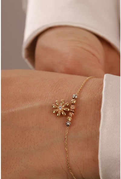 Aydın Kuyumculuk 14 Ayar Altın,toplu Çiçek Bileklik AGBLK338