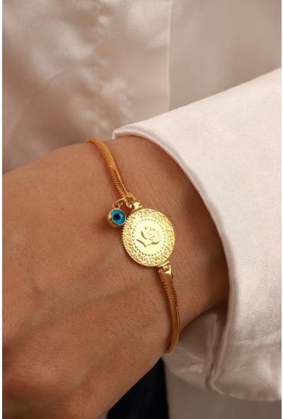 Aydın Kuyumculuk Çeyrek Altınlı Gözlü Ezme Bileklik AGBLK345