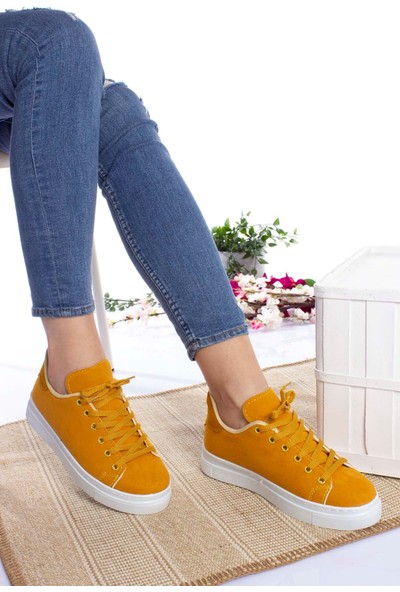 Bağcıklı Hardal Kadın Ayakkabı