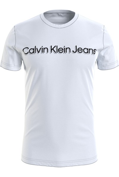 Calvin Klein J30J319714-YAF_MONOCHROME Instituti Bisiklet Yaka Standart Kalıp Düz Beyaz Erkek T-Shirt