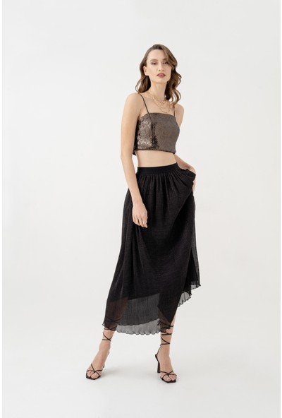 Newces Varak Baskılı Plise Etek 1111 Newces Varak Baskılı Plise Etek 1111