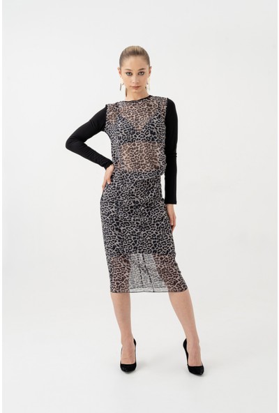 Newces Sublime Baskılı Leopar Etek 1120 Newces Sublime Baskılı Leopar Etek 1120