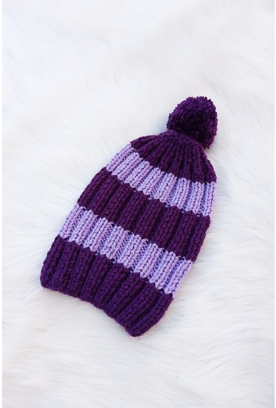 Pembe Mor Renkli Ponponlu Örgü Bere