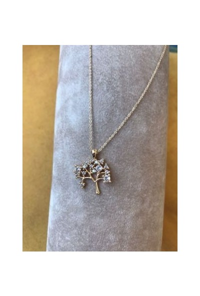 By Zeynep Hayat Ağacı Figürlü Zikon Taşlı Minimize Gold Kolye