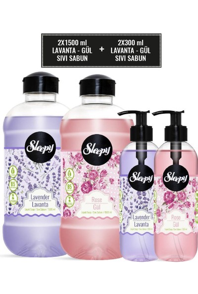 Sleepy Lavanta & Gül Sıvı Sabun Seti (2 Adet 300ML + 2 Adet 1500 Ml) Sleepy Lavanta & Gül Sıvı Sabun Seti (2 Adet 300ML + 2 Adet 1500 Ml)