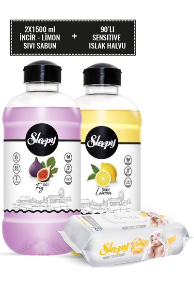 Sleepy Incir & Limon (2 Adet 1500 Ml) Sıvı Sabun Seti + Sensitive Islak Havlu Sleepy Incir & Limon (2 Adet 1500 Ml) Sıvı Sabun Seti + Sensitive Islak Havlu