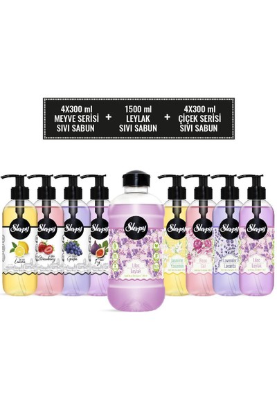 Sleepy Meyve Serisi 4×300 ml + Leylak 1500 ml + Çiçek Serisi 4×300 ml Sıvı Sabun Seti Sleepy Meyve Serisi 4×300 ml + Leylak 1500 ml + Çiçek Serisi 4×300 ml Sıvı Sabun Seti