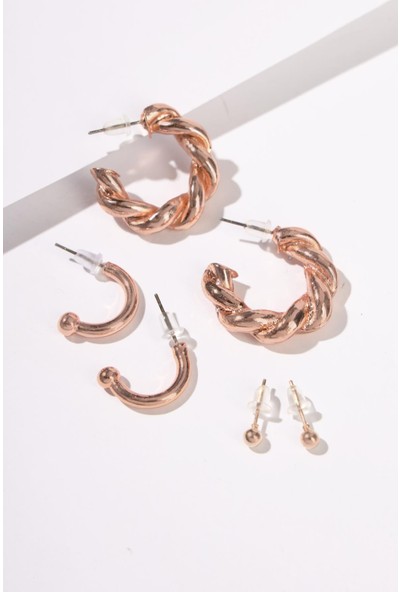 New Obsessions 6'lı Rose Kaplama Rose Rengi Penco Küpe Seti