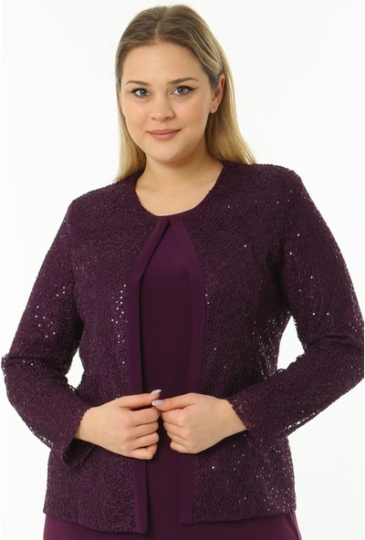 Ladies First Büyük Beden 3700 Mürdüm Ceket+Bluz Takım