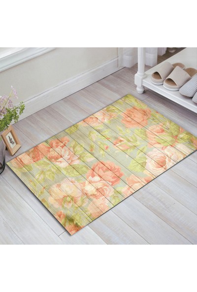 Alcahome Çiçekli Ahşap Duvar Desen Dekoratif Ev İçi - Kapı Önü Paspası