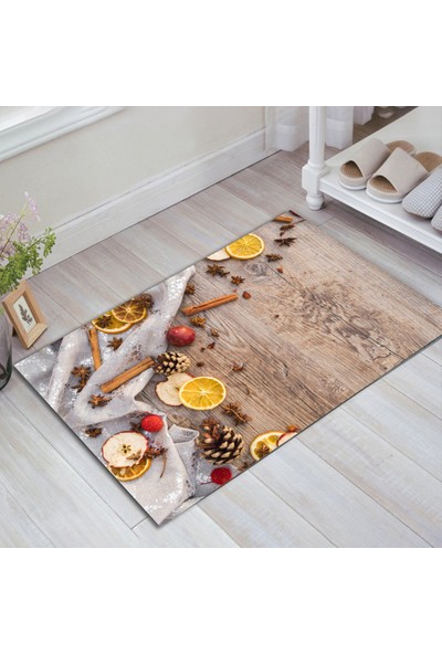 Alcahome Narenciyeler Çam Kozalak Yılbaşı Desen Dekoratif Ev İçi - Kapı Önü Paspası