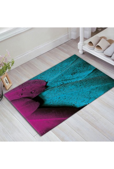 Alcahome Mavi Fuşya Kuş Kanatları Desen Dekoratif Ev İçi - Kapı Önü Paspası